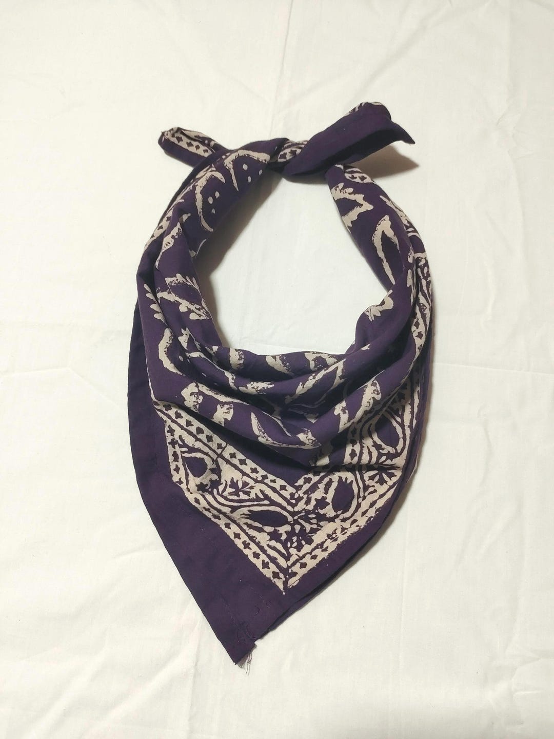 Hand Block Printed Cotton Bandana | Purple Floral Scarf, Boho Style - Etsy