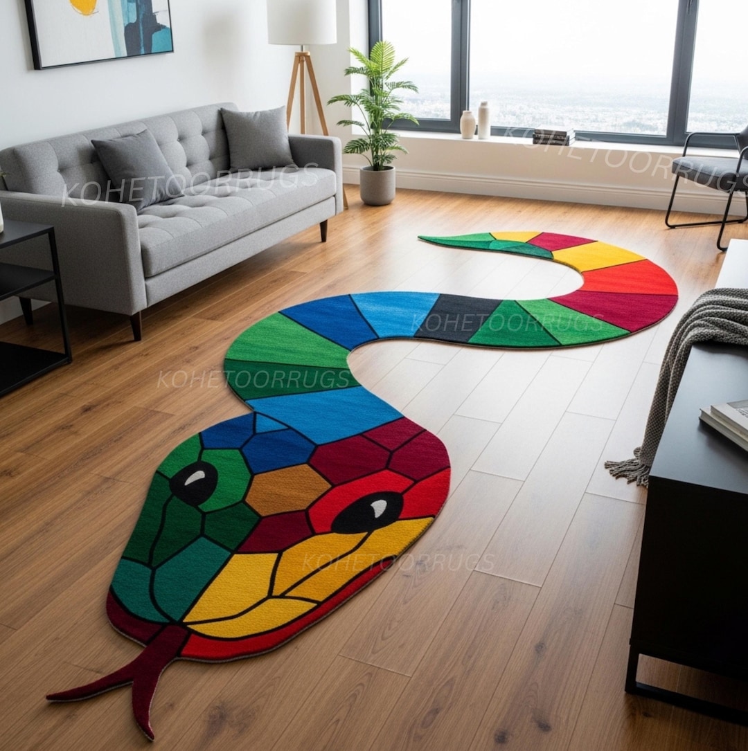Serpentine Spectrum 3D Snake Rug Hand-tufted Wool Rainbow Color Area ...