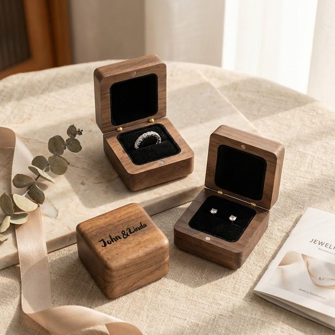 Personalized Walnut Wood Ring Box Engraved Engagement Ring Holder ...