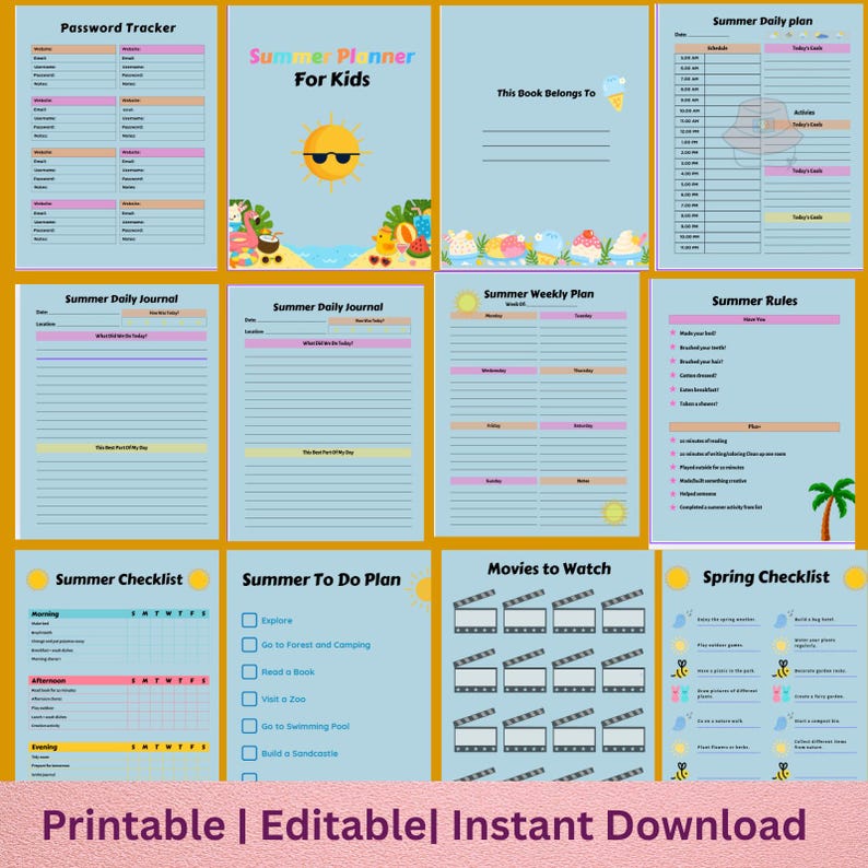 Kids Summer Planner, Daily Weekly Journal (printable PDF Download) - Etsy