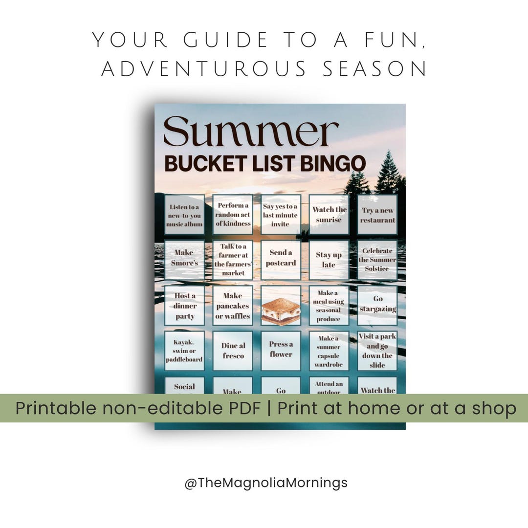 Summer Bucket List Bingo - Etsy