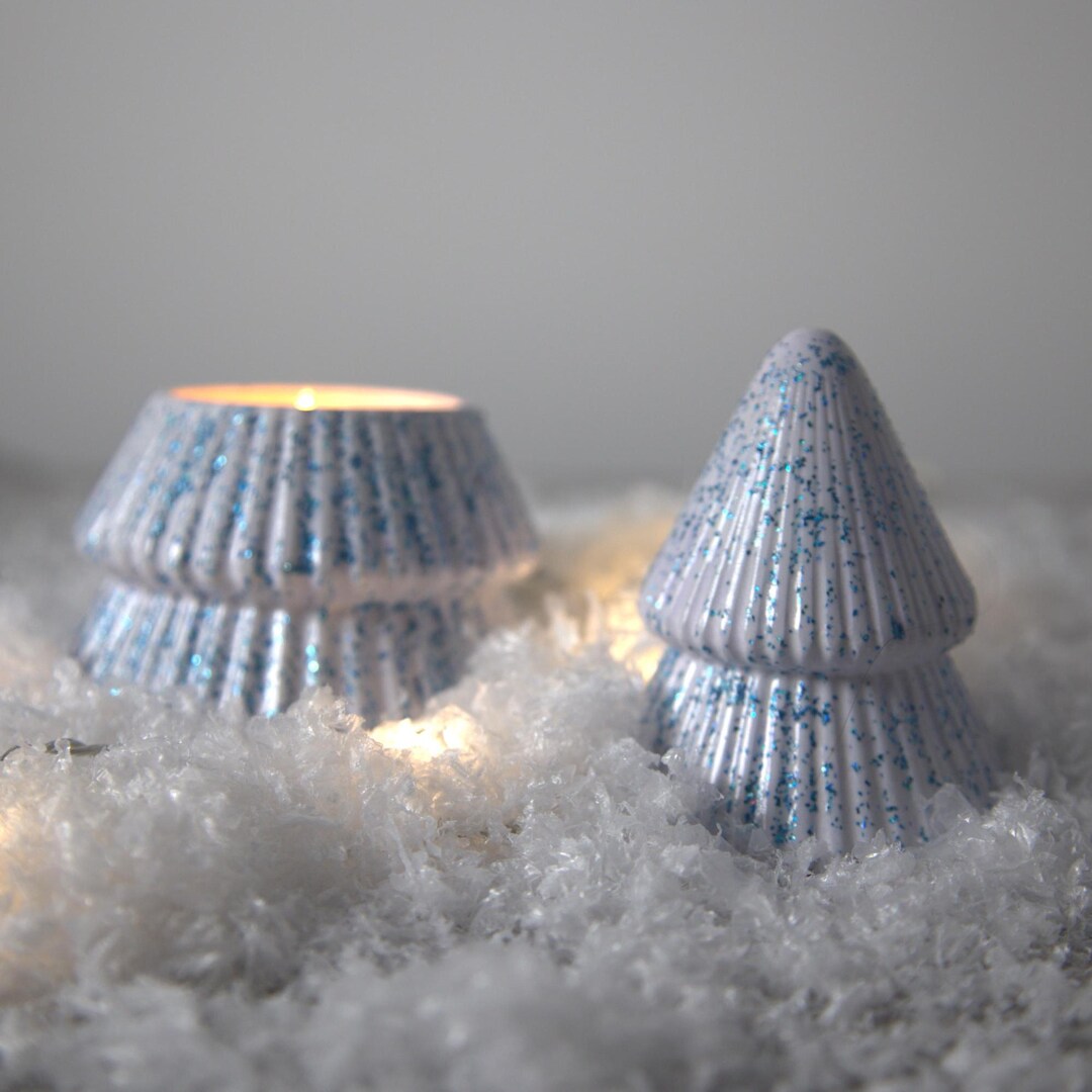 Candle in Gypsum Jar Christmas Tree – Shimmer Trees BLUE – Frosted ...