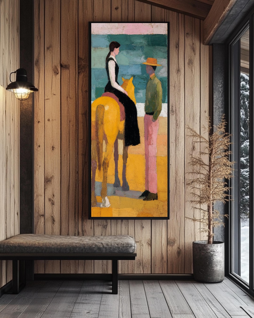 Vertical Woman on Horse Canvas Art, Beach Scene Painting, Minimalist ...