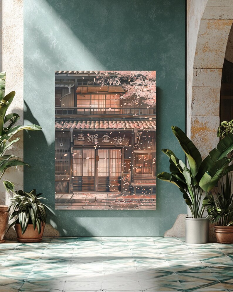 Tokyo Tea House Wall Art, Sakura Morning Scene, Japanese Wooden ...