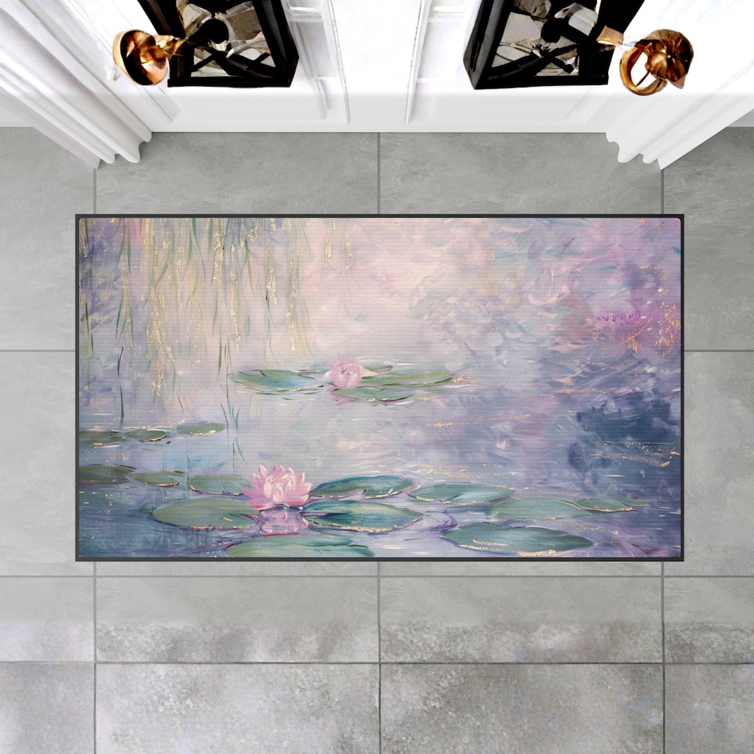 Monet Water Lilies Floor Mat, Aquamarine Lilac Pond Rug, Impressionist ...
