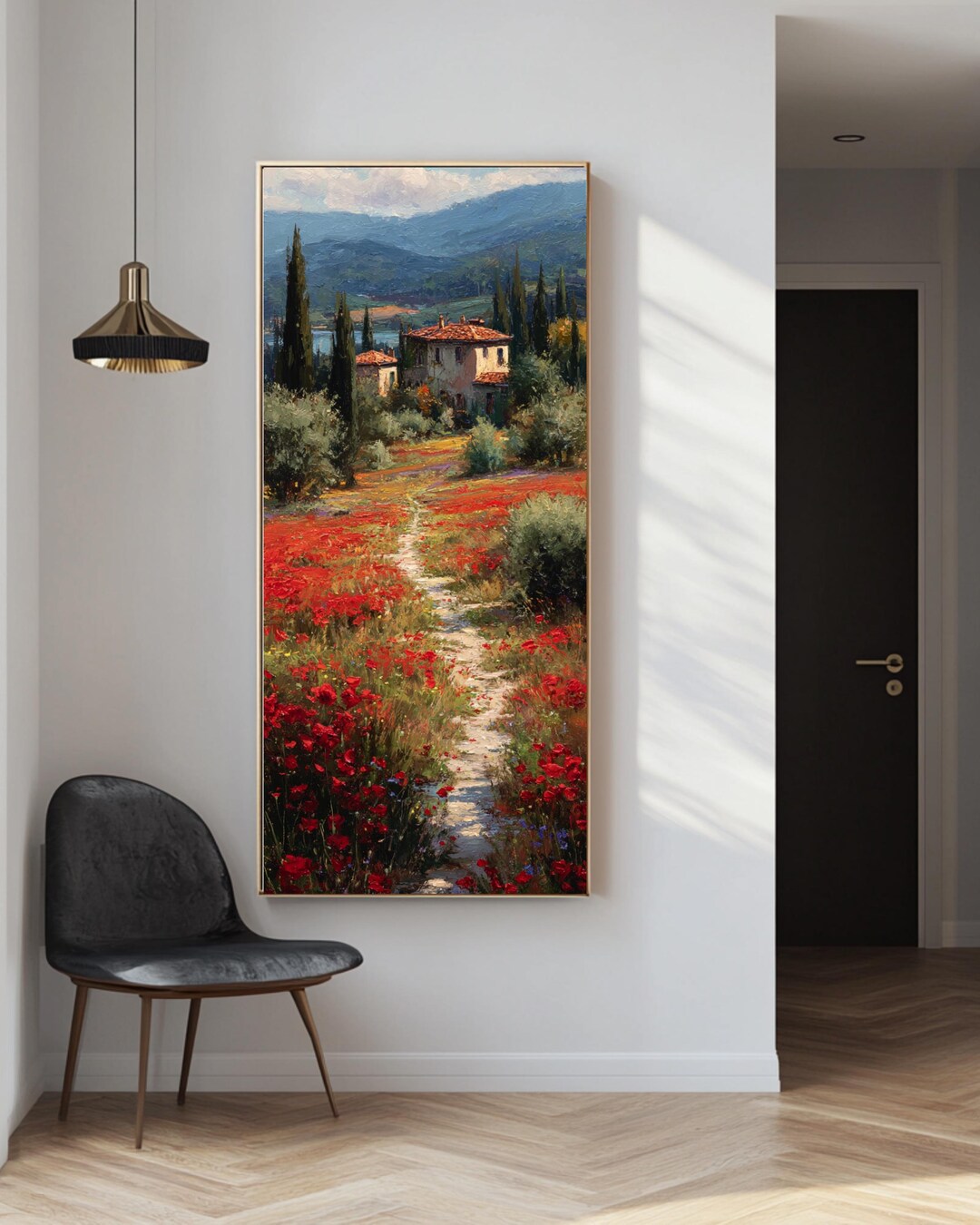 Vertical Italian Countryside Canvas, Red Poppies Landscape Painting - Etsy