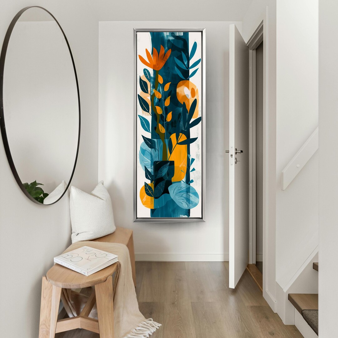 Teal & Ochre Matisse Cut-out Abstract Canvas, Flowing Leaf Silhouettes ...