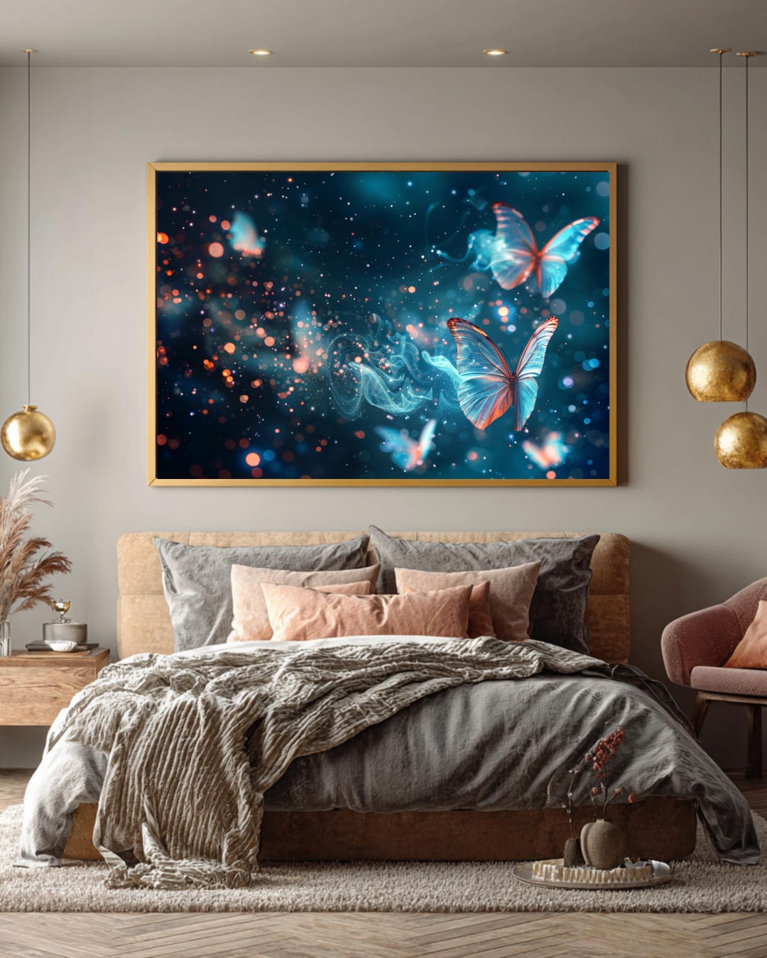 Horizontal Stardust Butterflies Wall Art – Glowing Cosmic Wings, Dark ...