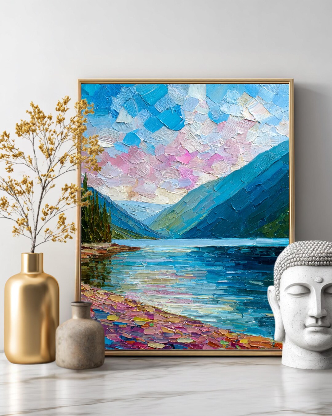 Lake Cecil British Columbia Oil Painting Canvas, Colorful Impasto ...