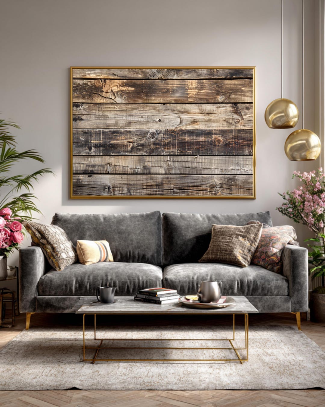 Horizontal Rustic Wood Wall Art Canvas | Weathered Reclaimed Planks ...