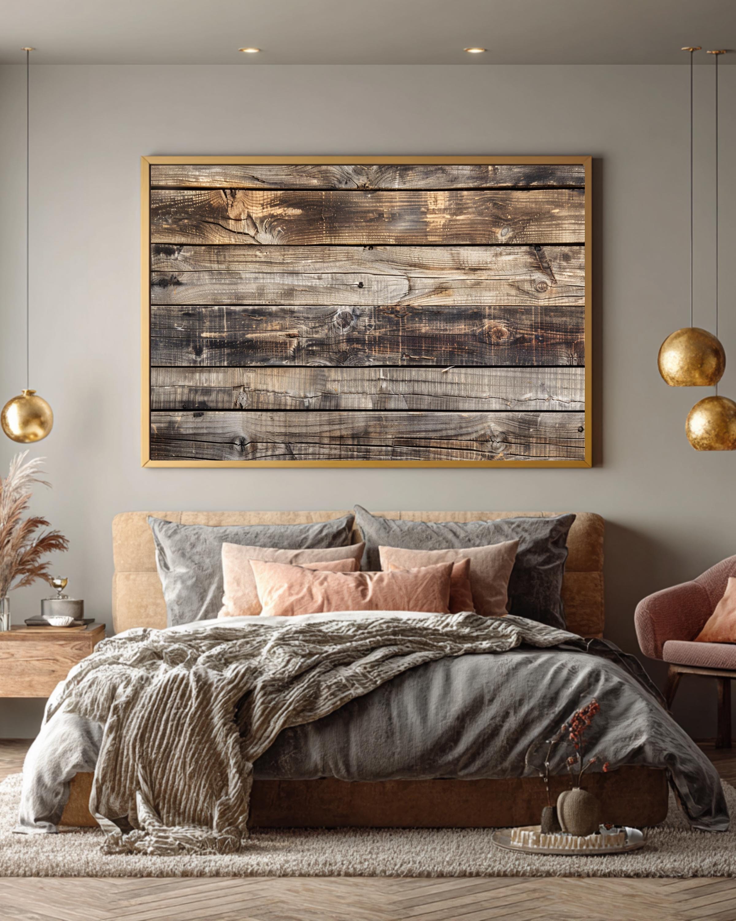 Horizontal Rustic Wood Wall Art Canvas | Weathered Reclaimed Planks ...