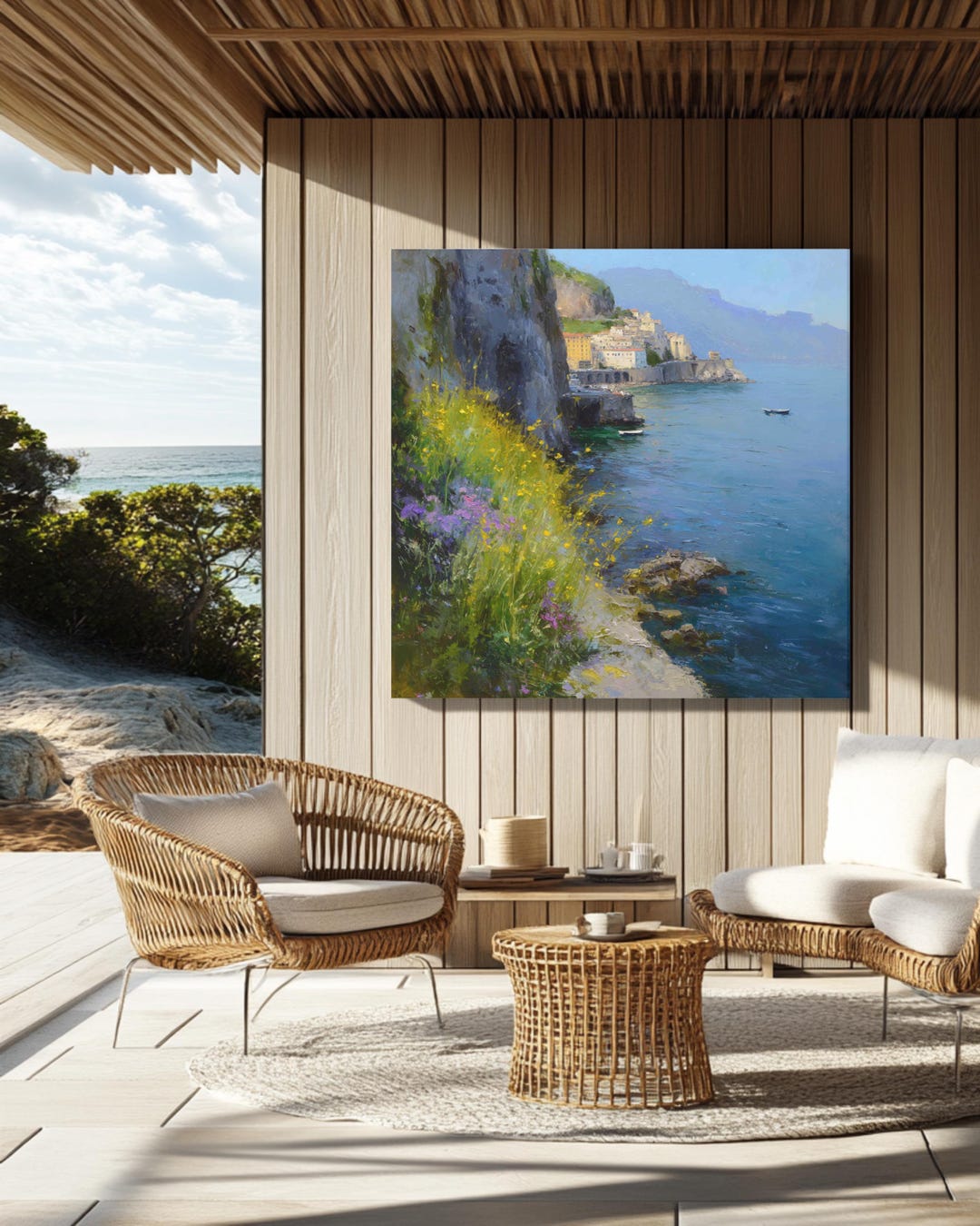 Impressionist Amalfi Coast Wall Art, Spring Flowers & Cliffs Oil ...