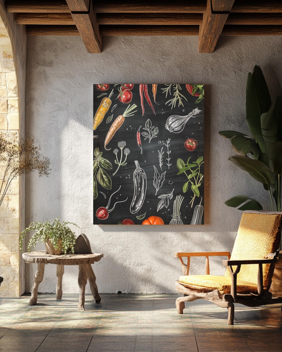 Chalkboard Farmhouse Kitchen Wall Art, Hand-drawn Vegetables & Herbs ...