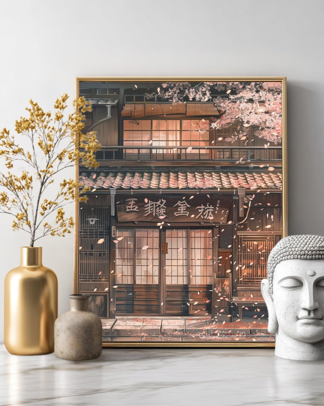Tokyo Tea House Wall Art, Sakura Morning Scene, Japanese Wooden ...