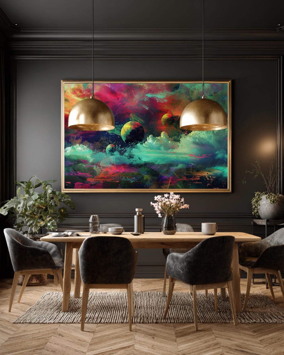 Horizontal Surreal Dreamscape Wall Art Canvas, Floating Elements, Vivid ...