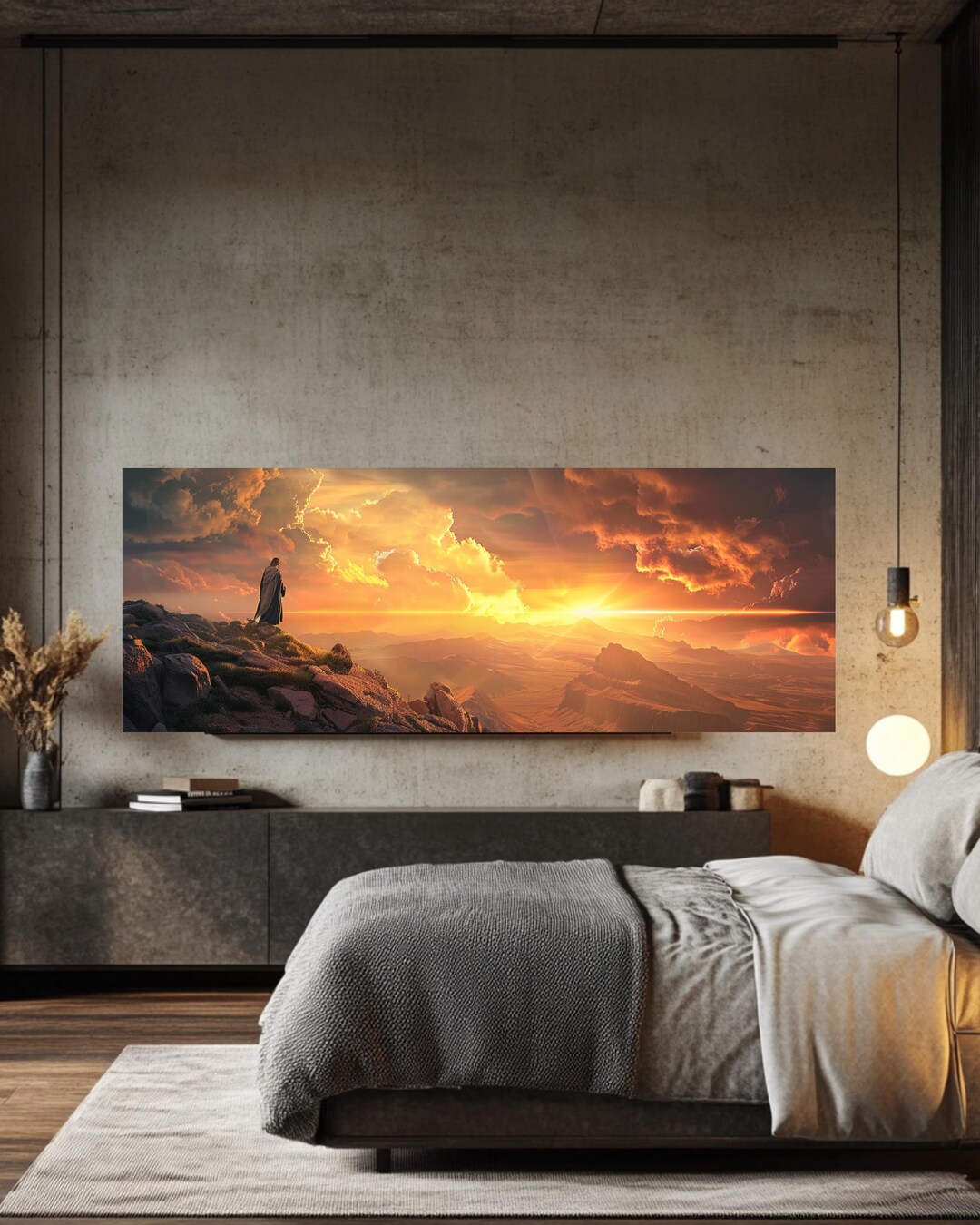 Panoramic Jesus Mountain Sunrise Canvas, Golden Rays, Dramatic Clouds ...
