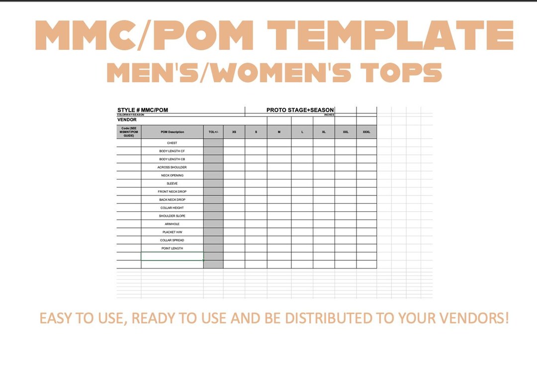 Measurement Chart/pom Chart TEMPLATE for Fashion/apparel Design - Etsy