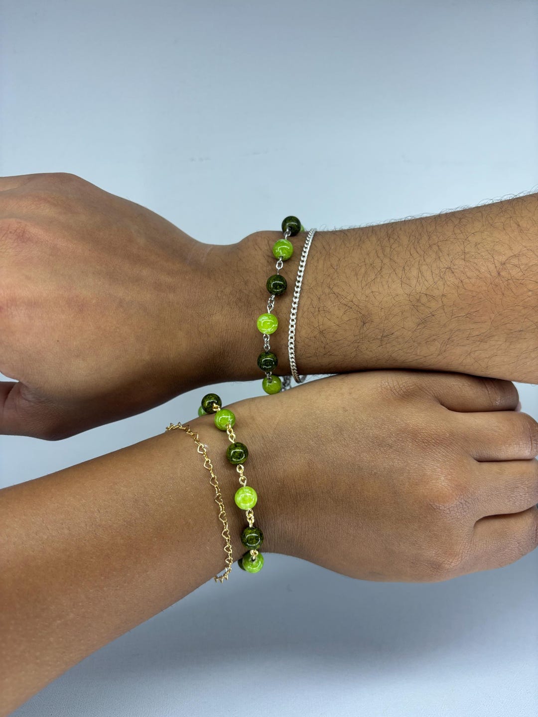 Green Silver and Gold Companion Matching Bracelets; Partner, Friendship ...