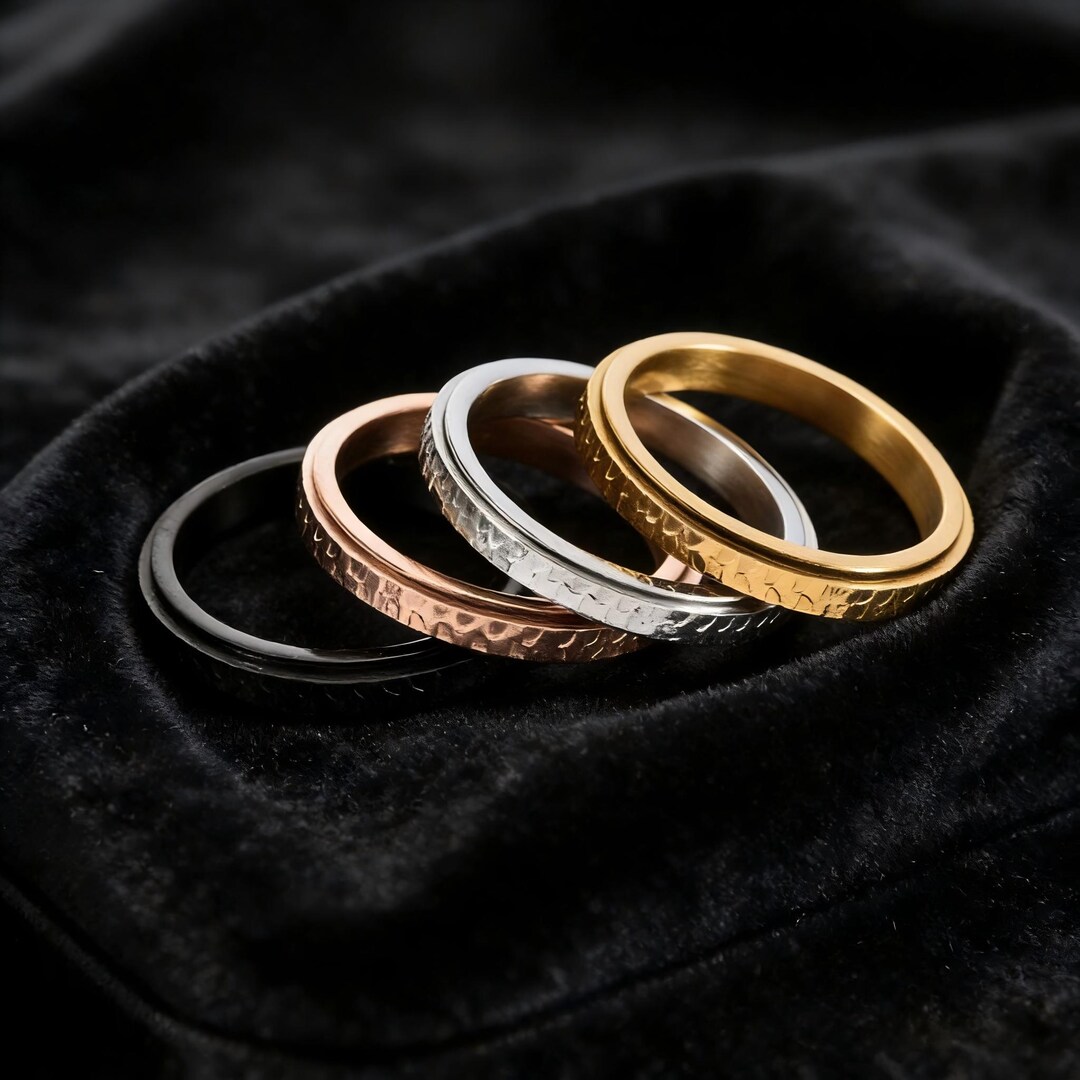 Gold Fidget Ring Women, Minimalist Dainty Spinner Ring for Meditation ...