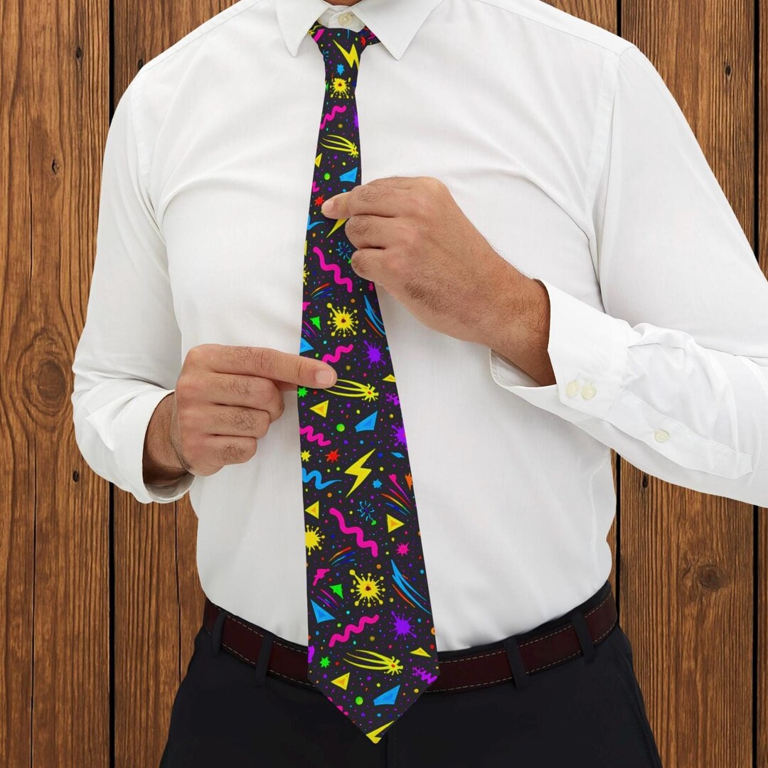 80s Arcade Pattern Necktie | Retro Gaming Tie | Neon Geometric Mens Tie ...