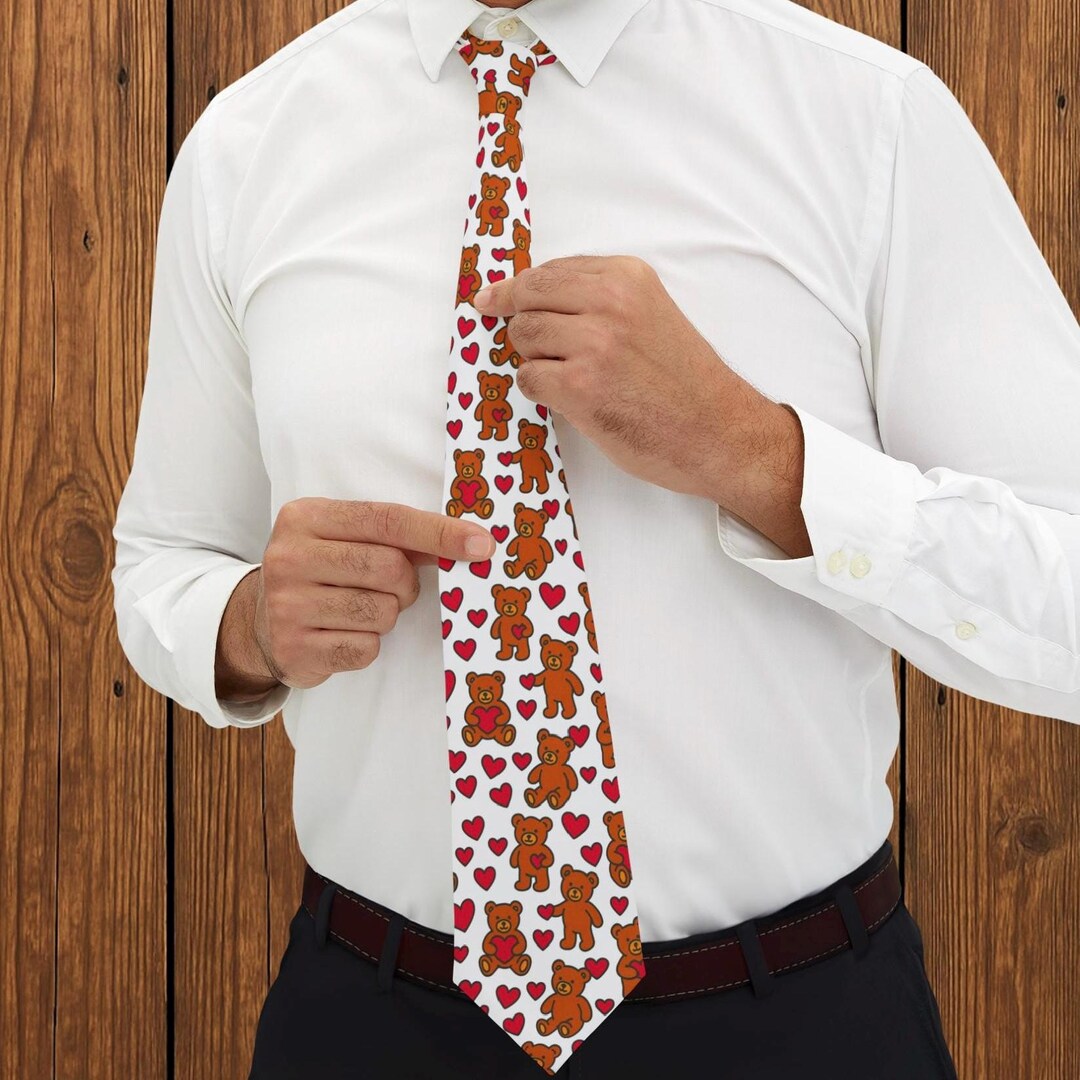 Bear Pattern Valentines Day Tie | Cute Teddy Bear Heart Necktie | Fun ...