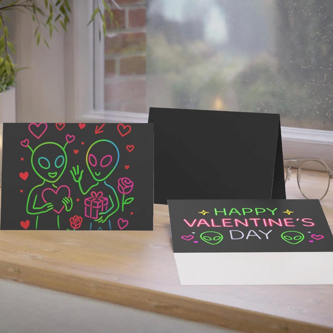 Neon Alien Valentine Card | Alien Couple Love Card | Neon Valentines ...