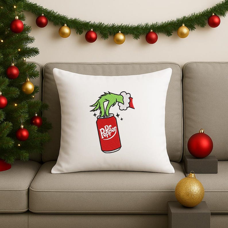 Green Furry Hand Soda Can Embroidery Design, Funny Christmas Satin ...
