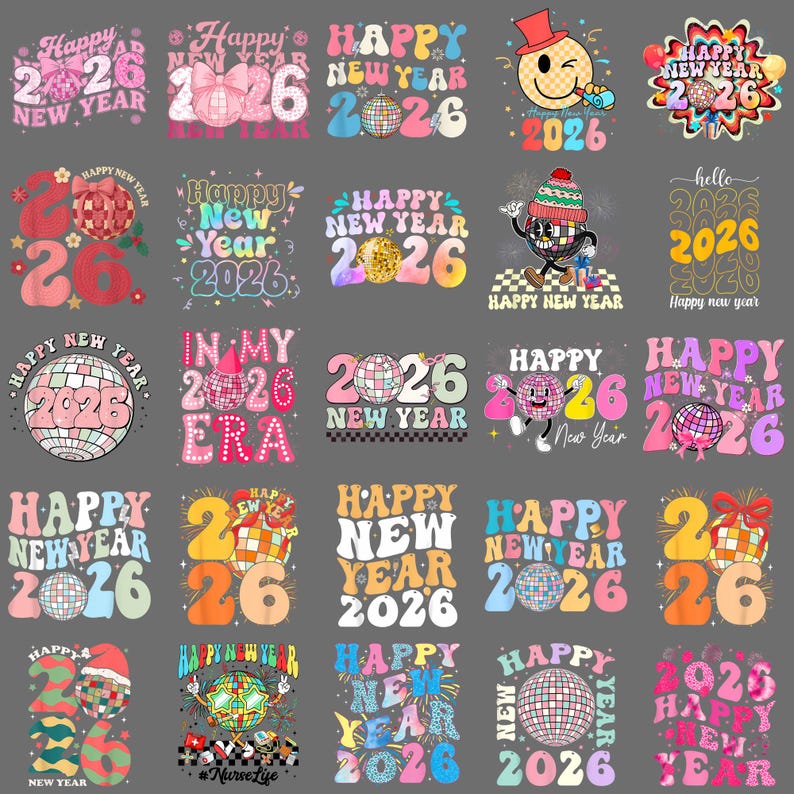 Happy New Year Groovy PNG – Retro Groovy New Year Clipart, 70s Style ...