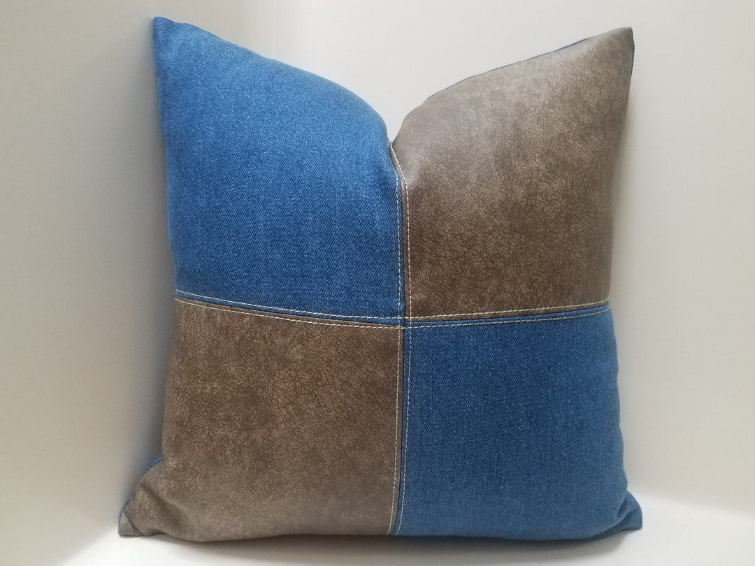 Denim Patchwork Pillow Cover, Denim Oblong Pillow, Southwestern Denim ...