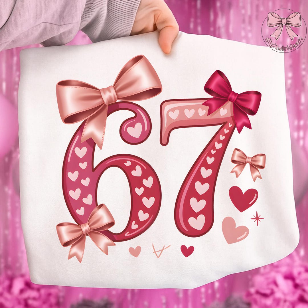Coquette Number 67 PNG, Preppy Heart Bow Sublimation - Etsy