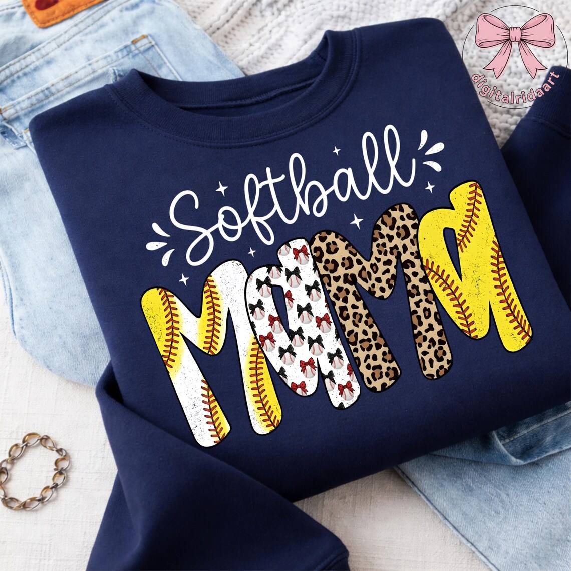 Softball Mom Patterned Letter PNG: Leopard Bow Baseball Stitch ...