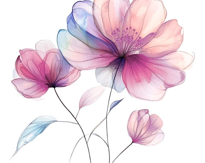 20 Abstract Flowers Clipart Flower PNG Transparent Print Watercolor ...