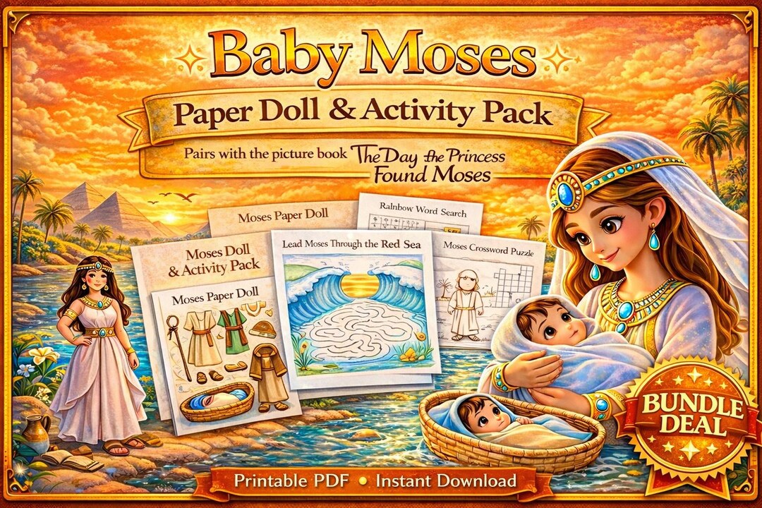 Moses Bible Activity Pack Bundle | Paper Doll Printable + Bible Lesson ...