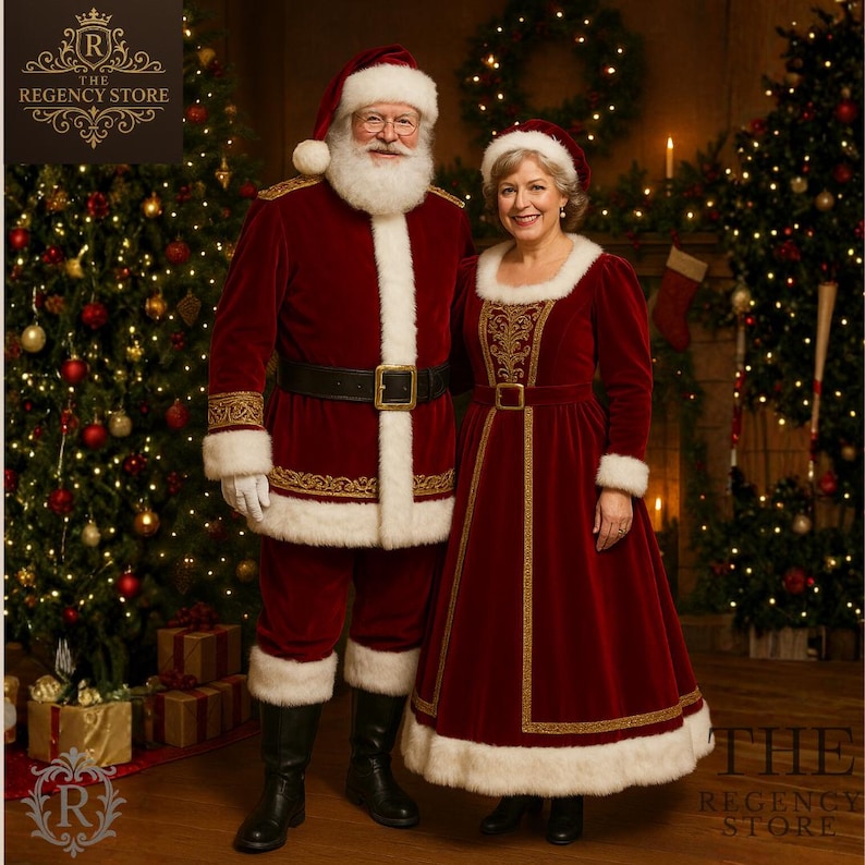 Luxury Red Velvet Santa Claus Costume With Gold Embroidery & Fur Trim ...