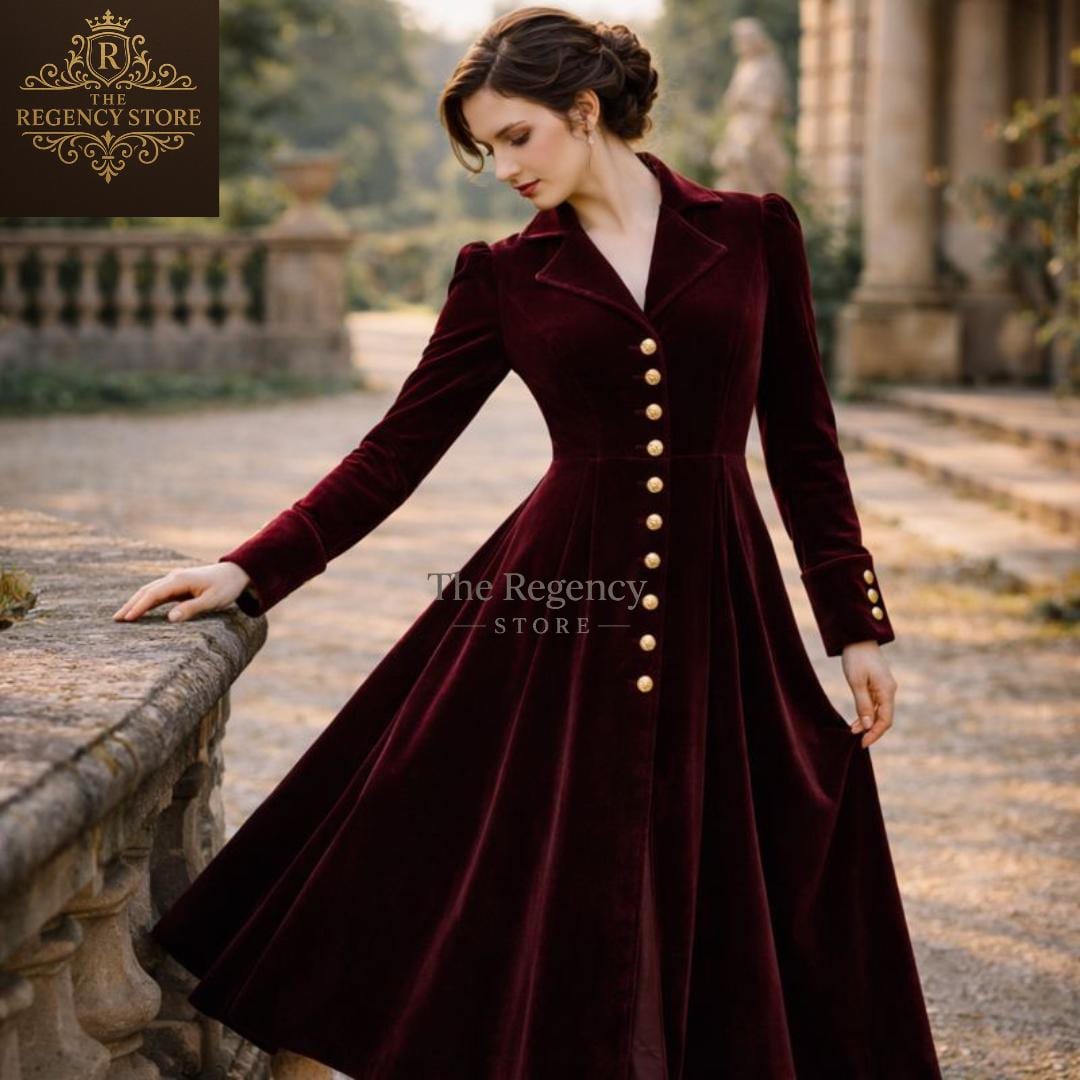 Women’s Burgundy Velvet Regency Dress – Victorian Inspired Long Gown ...