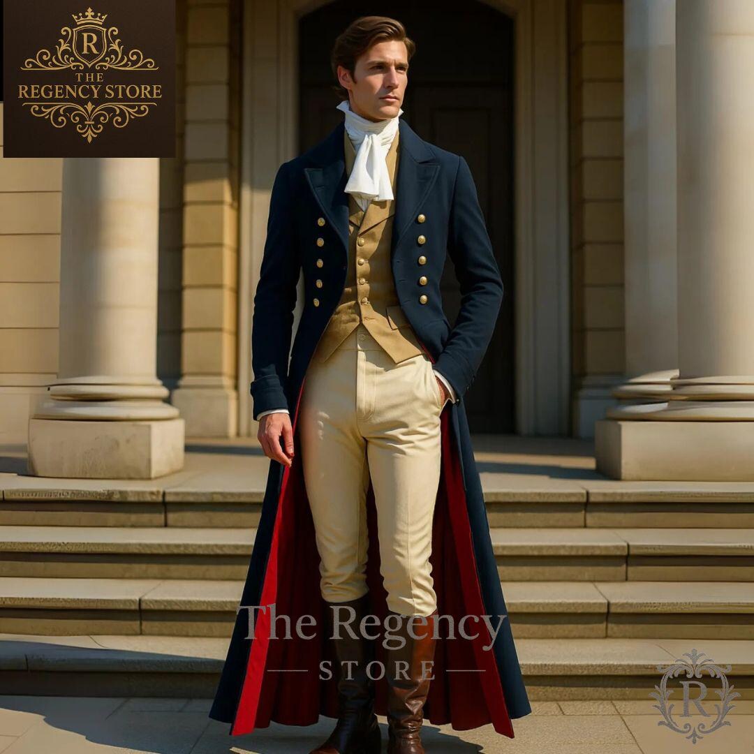 Men's 18th Century Regency Navy Blue Tailcoat – Historical Regency Era ...
