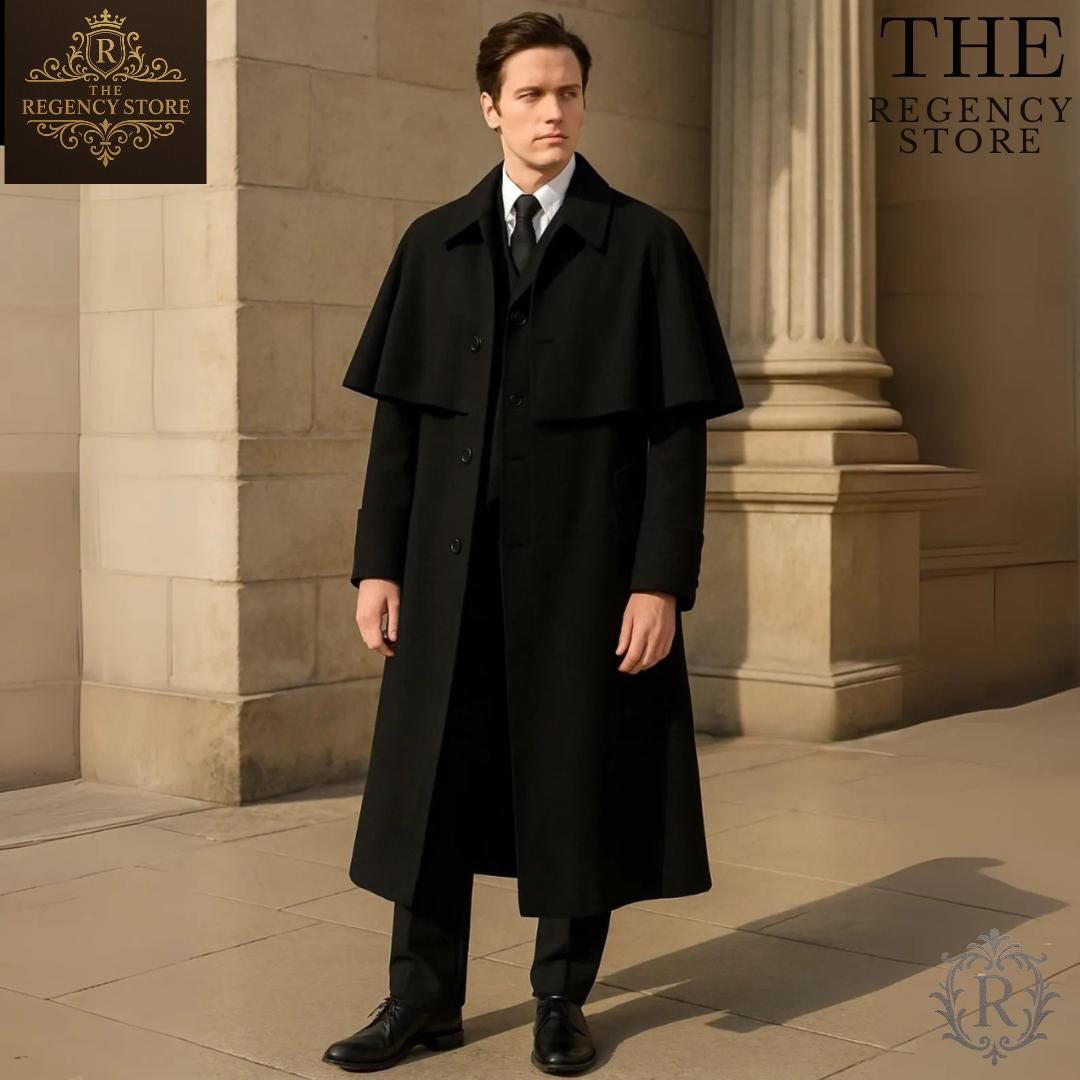 Men's Black Regency Garrick Overcoat - Inverness Cape Coat – Classic ...