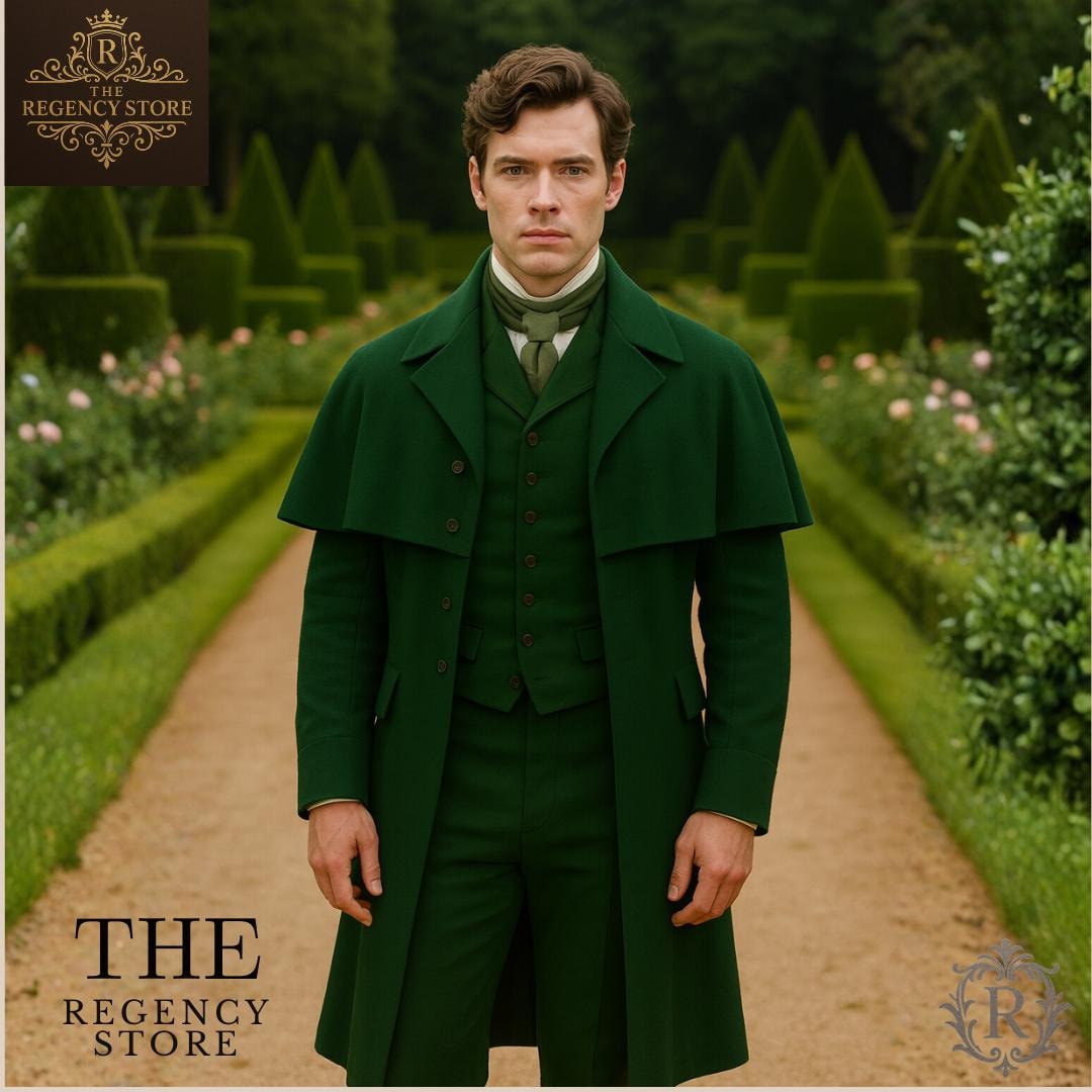 Green Regency Garrick Overcoat - Classic Victorian Style Inverness ...