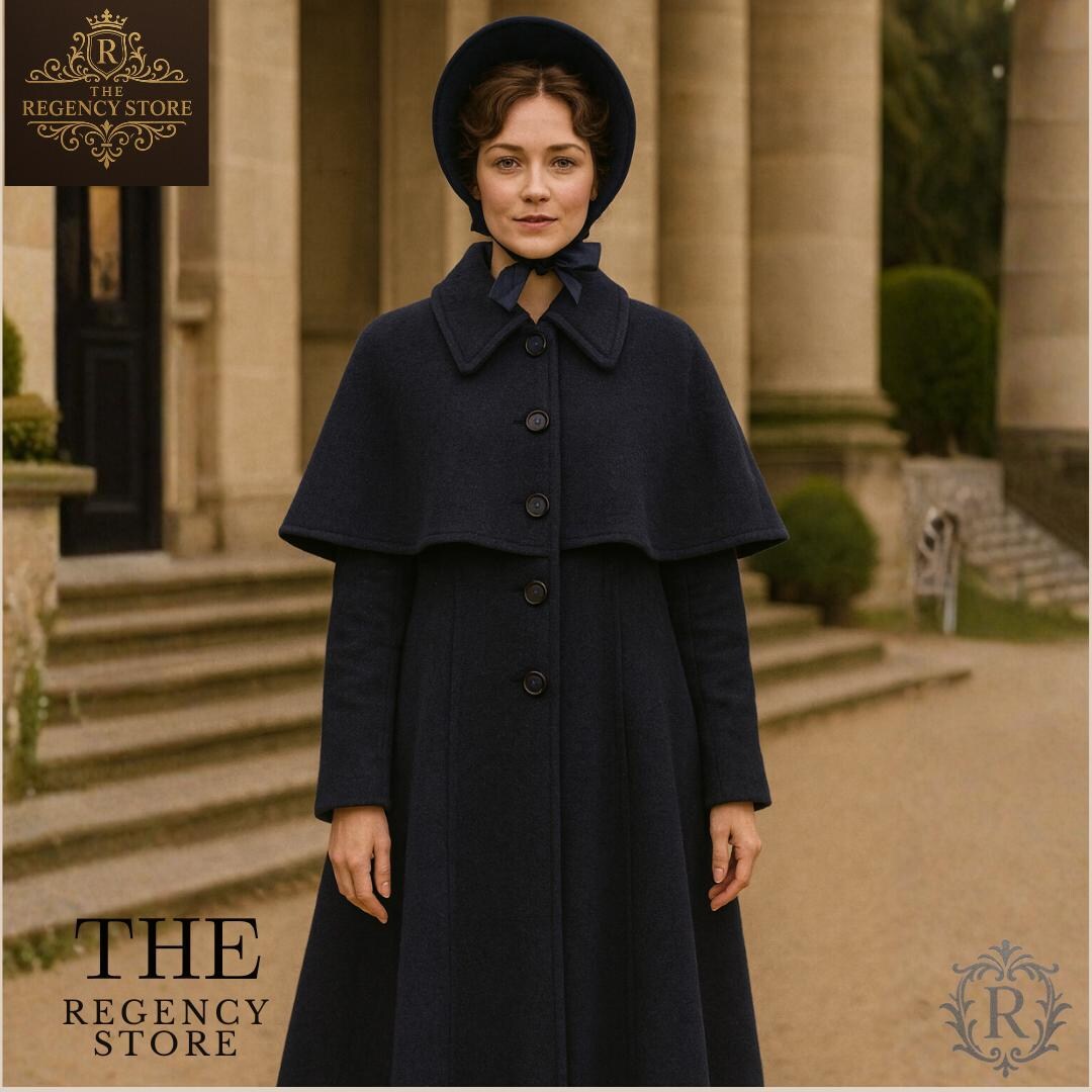 Regency Women's Navy Blue Wool Cloak – Jane Austen Era Overcoat ...