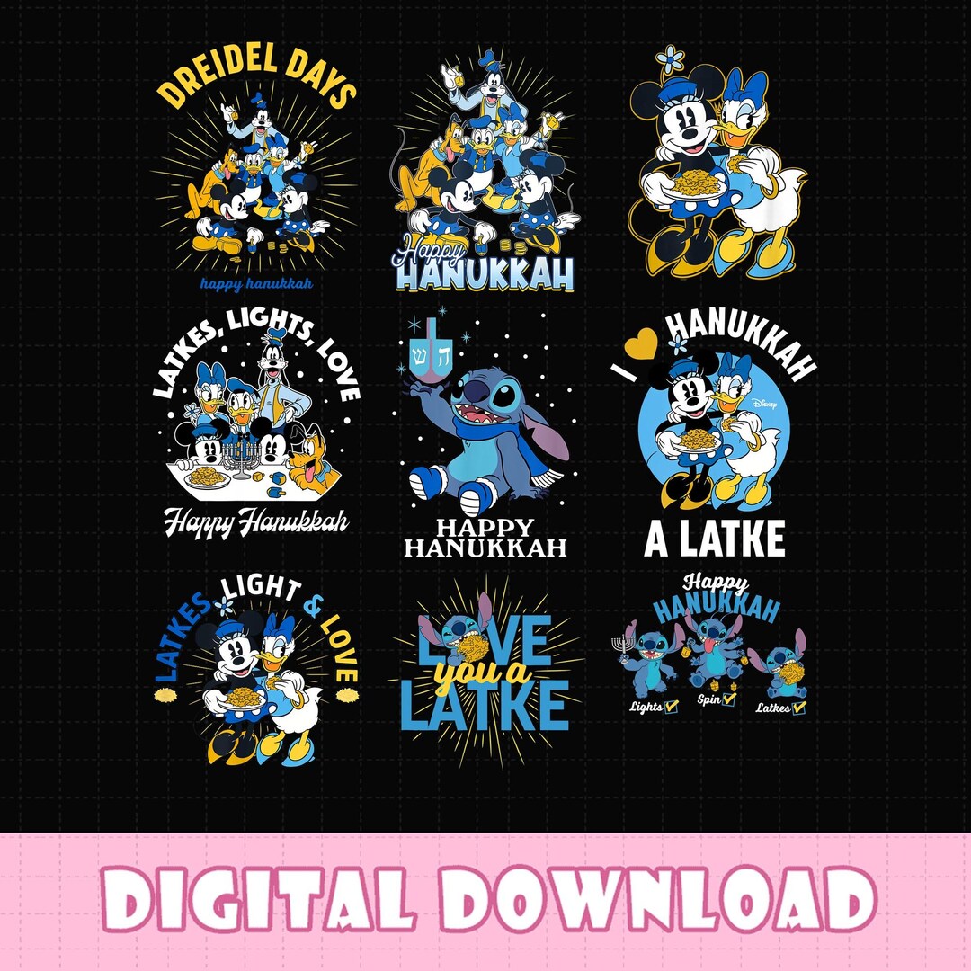 Mickey and Friends Happy Hanukkah PNG Bundle, Disneyland Dreidel Days ...