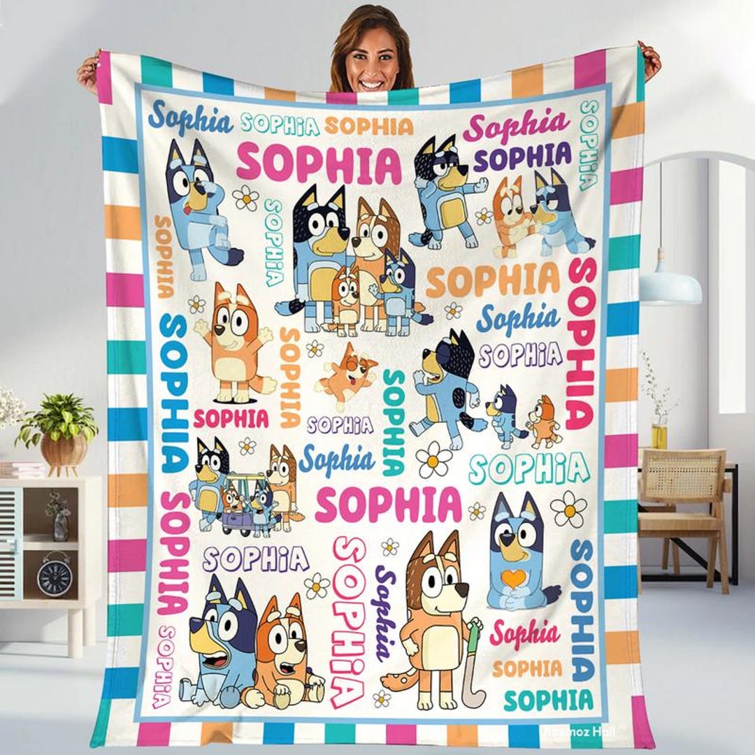 Personalized Bluey and Bingo Blanket, Custom Bluey Fleece Blanket ...