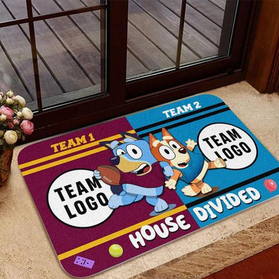 Personalized Bluey Two Football Team Door Mat, Bluey Split Team Doormat ...