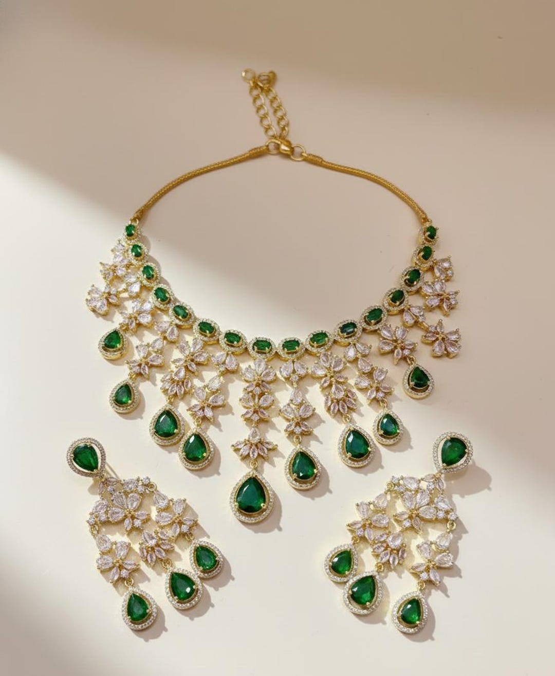 CZ Diamond Necklace Set Gold Plated | 14k Gold Plated American Diamond ...