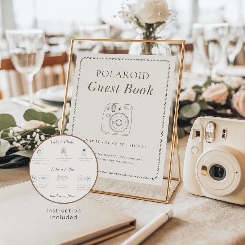 Polaroid Guest Book Sign & Camera Instructions - Wedding Guest Book ...