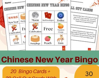 Chinese New Year Bingo Game for Kids and Adults, 50 Lunar New Year ...