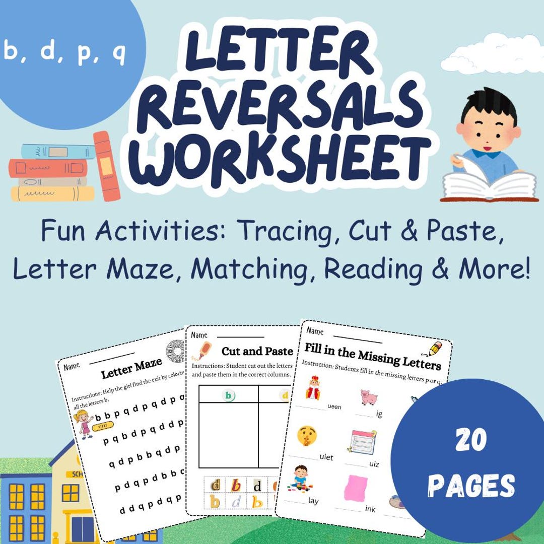 Letter Reversals Worksheet B, D, P, Q: Tracing, Coloring, Matching ...