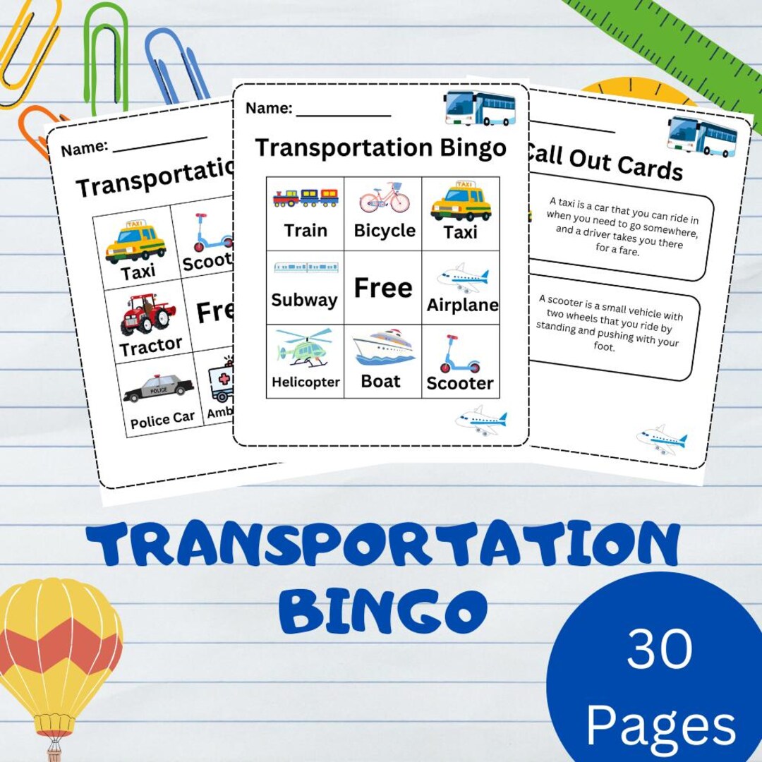 Transportation Bingo Game - Etsy