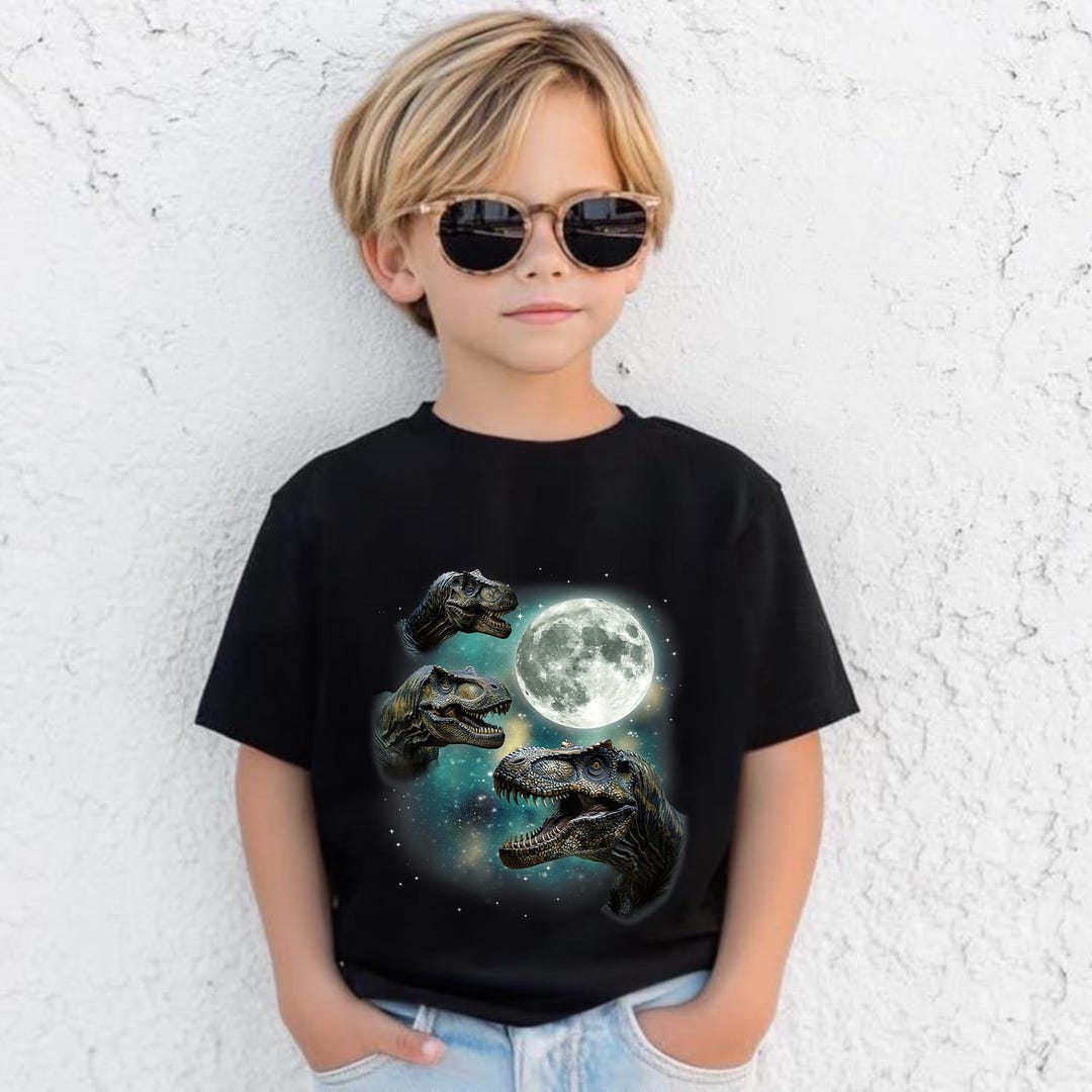 3 Tyrannosaurus Moon Shirt | T-rex Howling at Moon Dinosaur Prehistoric ...