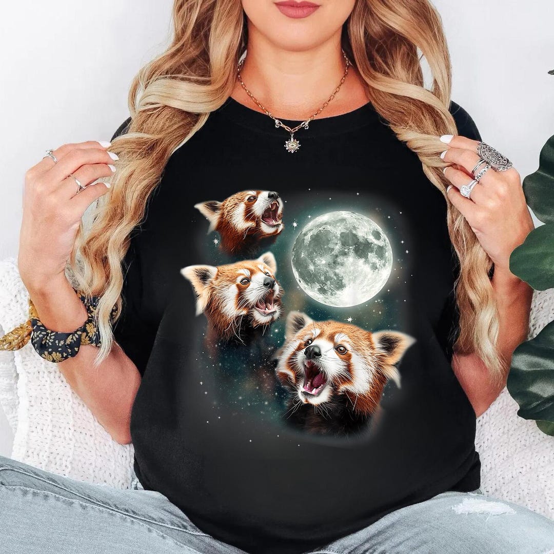 Three Red Panda Moon Shirt | Forest Bamboo Howling Bear Parody Tee ...
