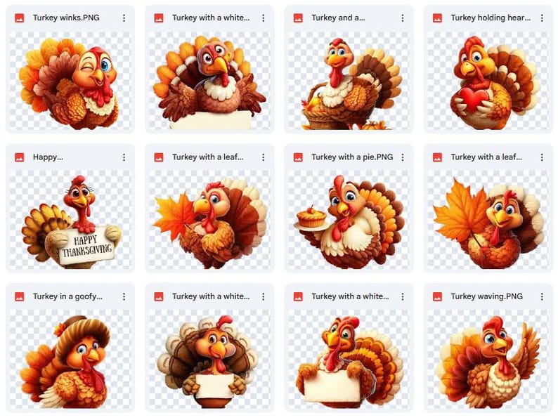 Thanksgiving Turkey Clipart Bundle | Festive Cartoon Turkeys 26 PNG ...